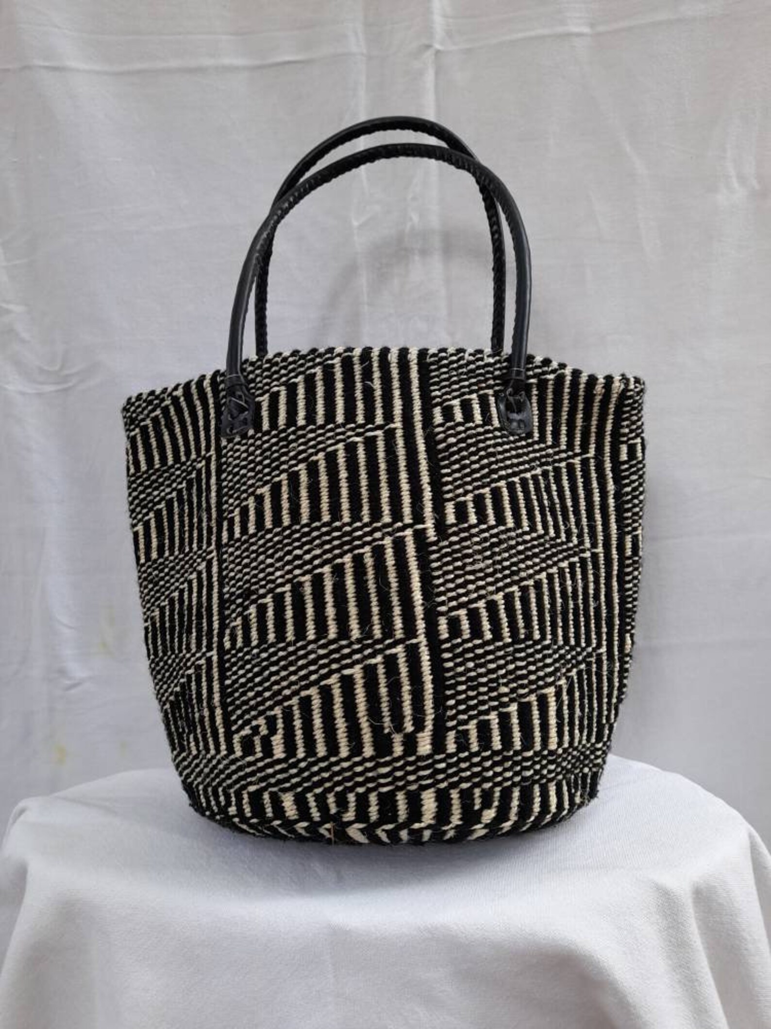 Handwoven Black Wool and Sisal Stripe Tote Bag - Etsy