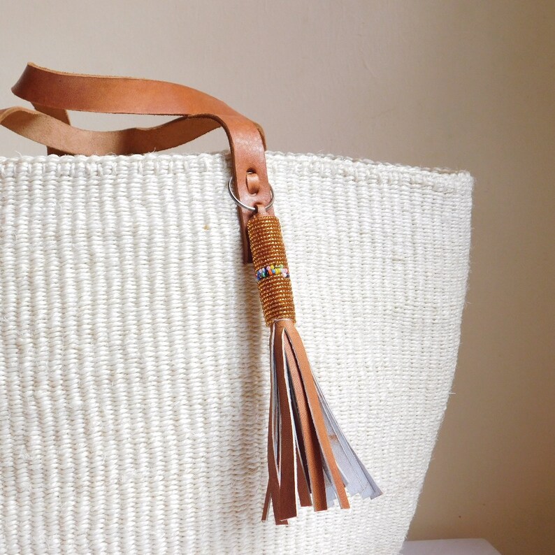 WHITE Handmade Sisal Tote Bag with a Brown Tassel. | Etsy