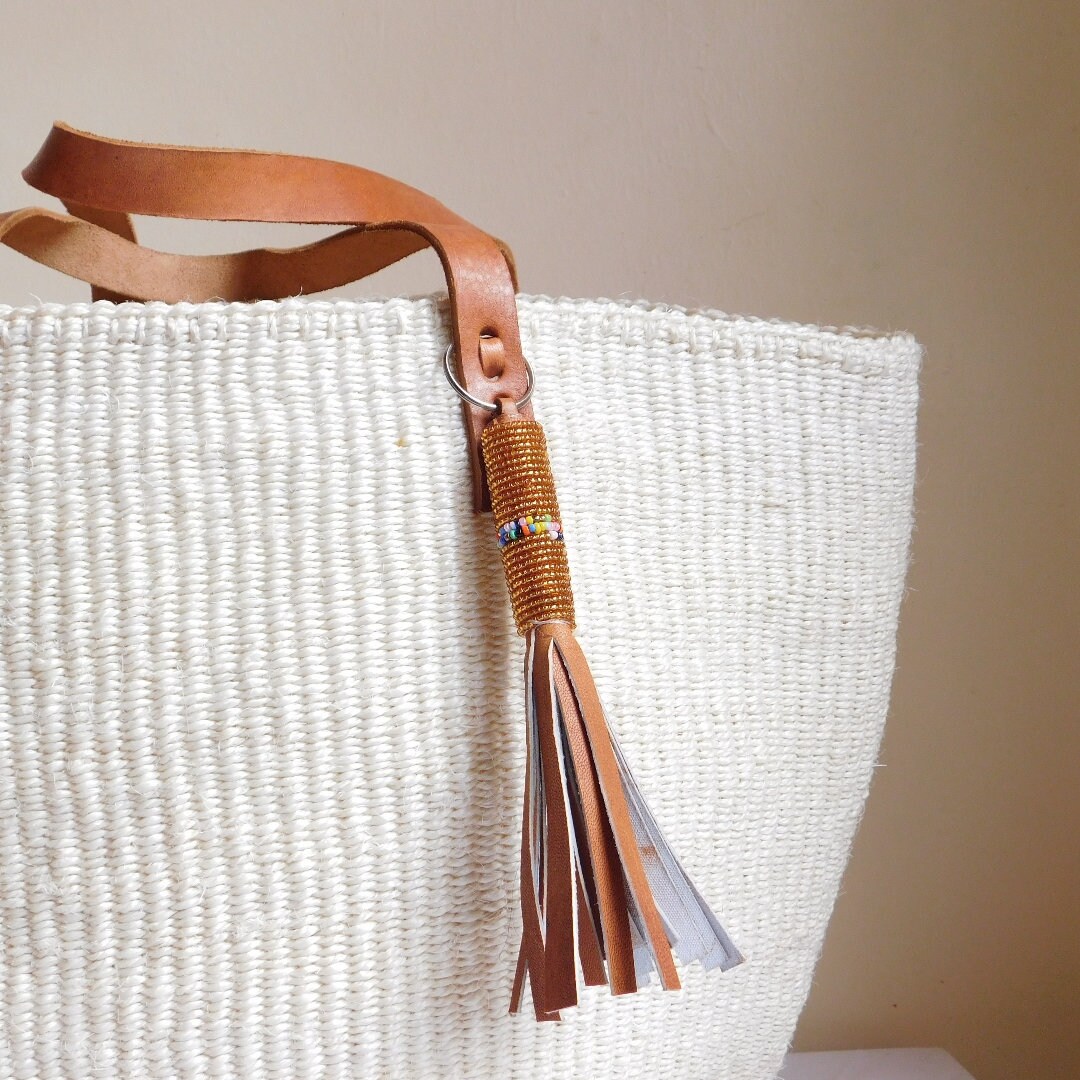 WHITE Handmade Sisal Tote Bag With a Brown Tassel. - Etsy UK