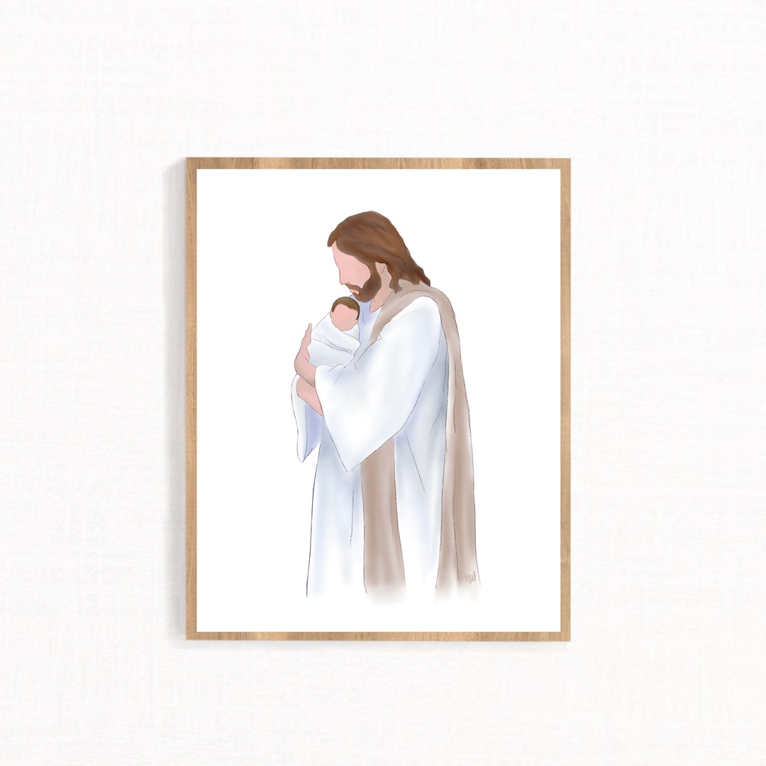 Christ’s Embrace, Faceless Portrait With Christ and Baby With Brown ...