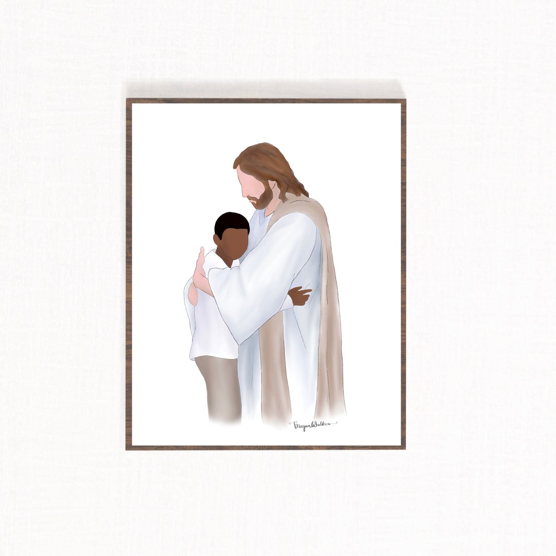 Christ’s Embrace, Faceless Portrait With Christ and Young African ...