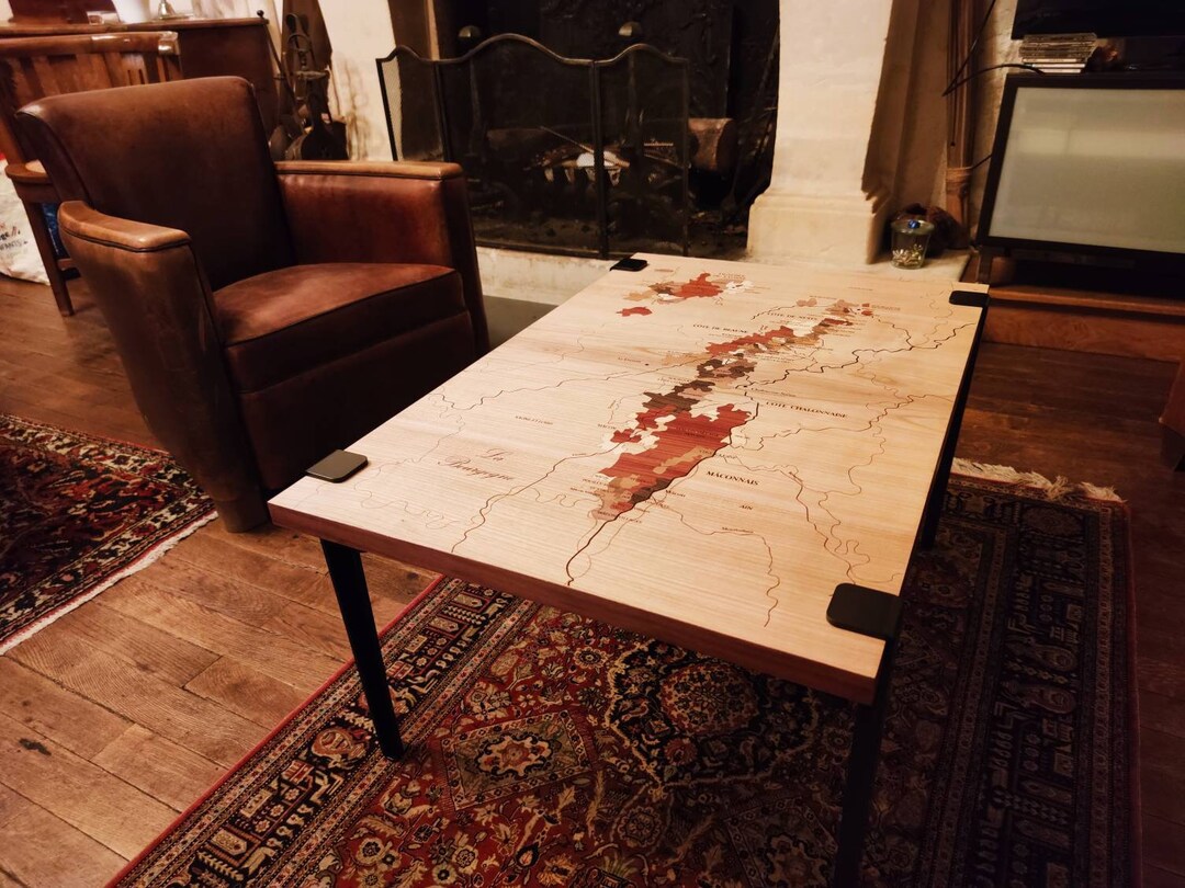 Reversible COFFEE TABLE; Wine Map; BURGUNDY Wines; Natural Wood ...