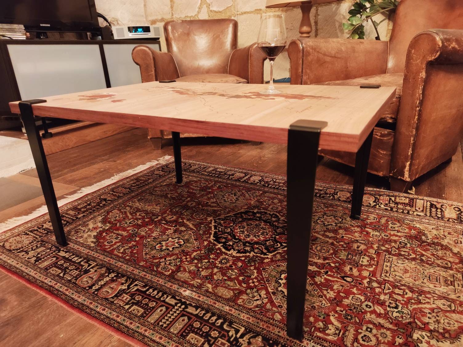 Reversible COFFEE TABLE; Wine Map; BURGUNDY Wines; Natural Wood ...