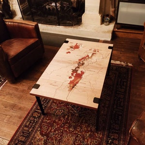 Reversible COFFEE TABLE; Wine Map; BURGUNDY Wines; Natural Wood ...