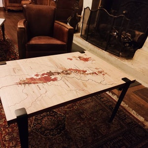 Reversible COFFEE TABLE; Wine Map; BURGUNDY Wines; Natural Wood ...