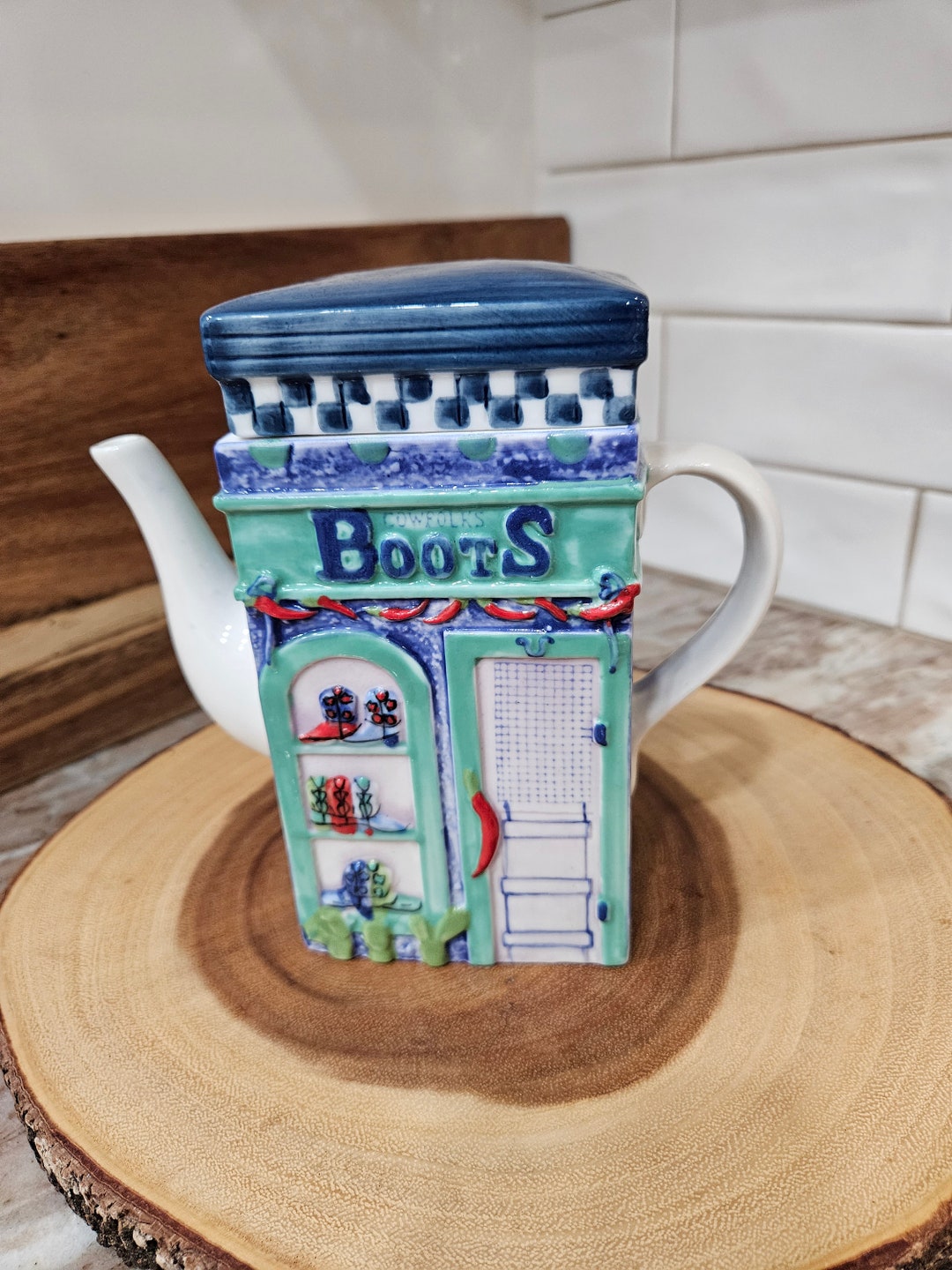 Cowboy Boots Tea Pot Tex Mex Tea Pot Pastel vintage - Etsy