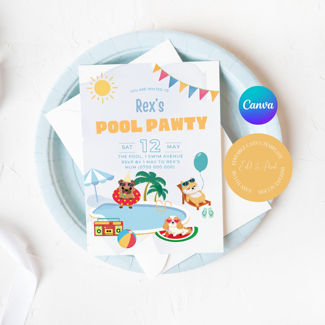 Dog Pool Party Invitation Pool Paw-ty Invite Canva Template - Etsy