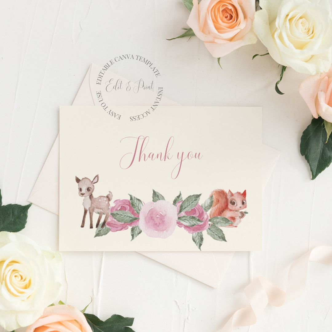 Woodland Animal Thank You Card, Printable Thank You Card, Woodland ...