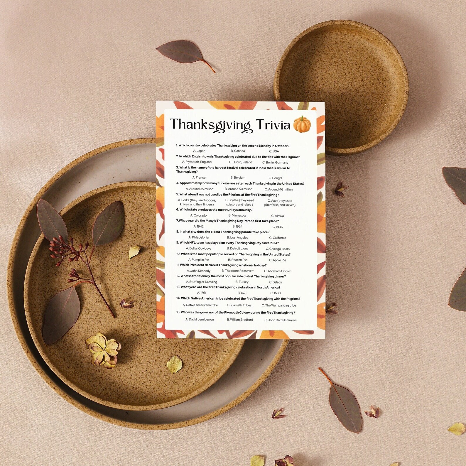 Printable Thanksgiving Trivia Game, Friendsgiving Games, Printable ...