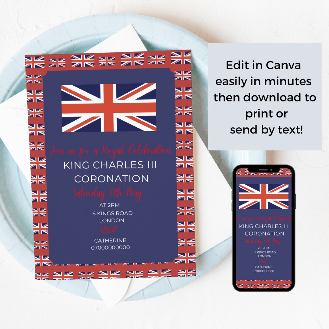 Union Jack Invitation, British Invite, Canva Template, Printable Royal ...