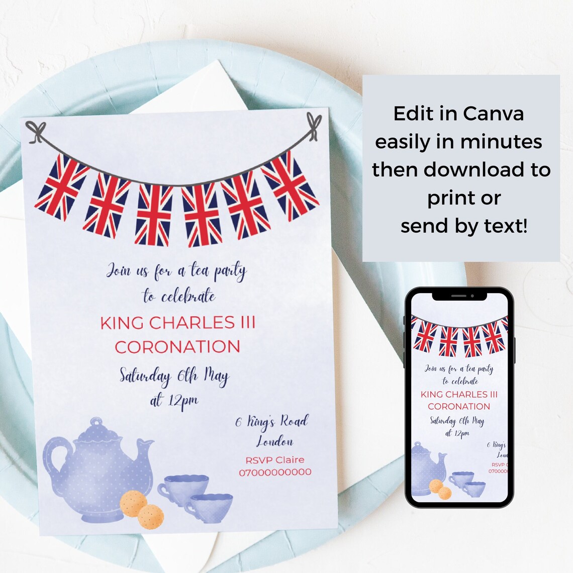 Afternoon British Tea Party Invite Royal Invitation Canva - Etsy