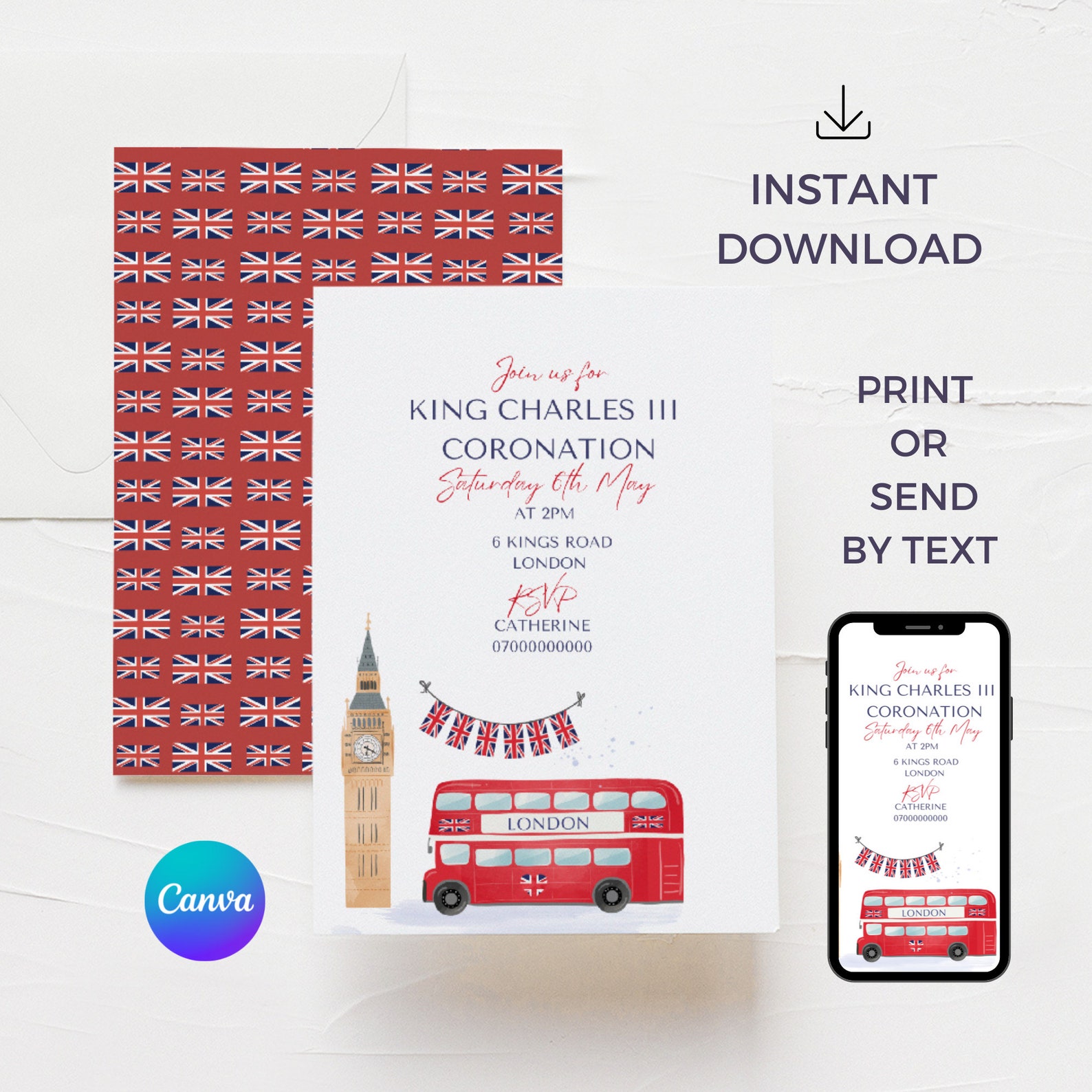 Printable London Bus Invite, British Birthday Invitation, Canva ...