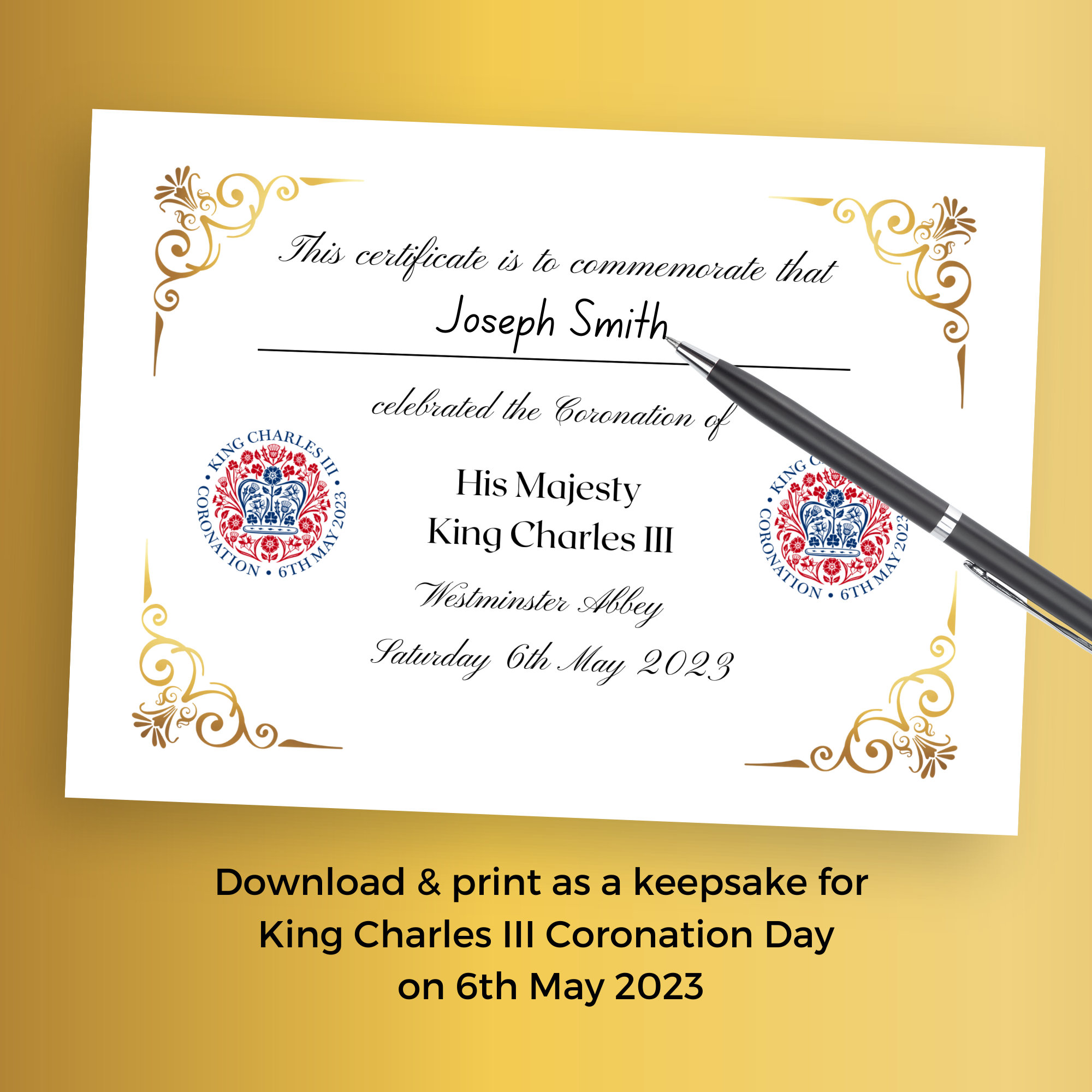 King Charles III Coronation Certificate, Commemorative Coronation Gift ...