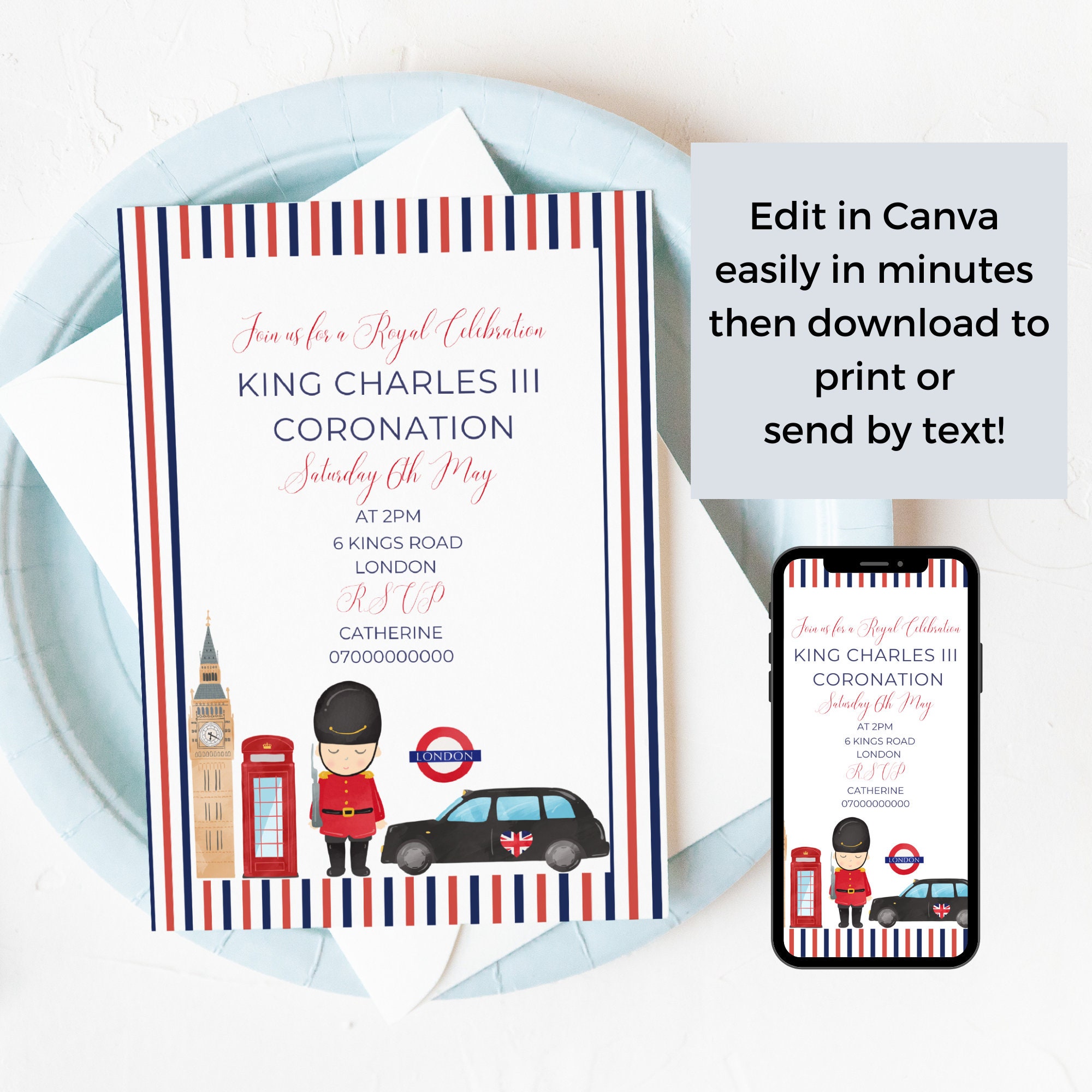 Printable London Birthday Invitation, British Party, Canva Template ...