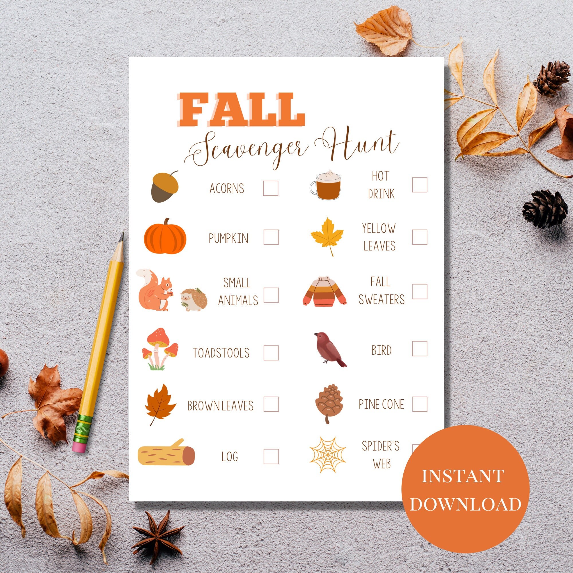 Fall Scavenger Hunt Printable Fall Kids Activity Autumn - Etsy