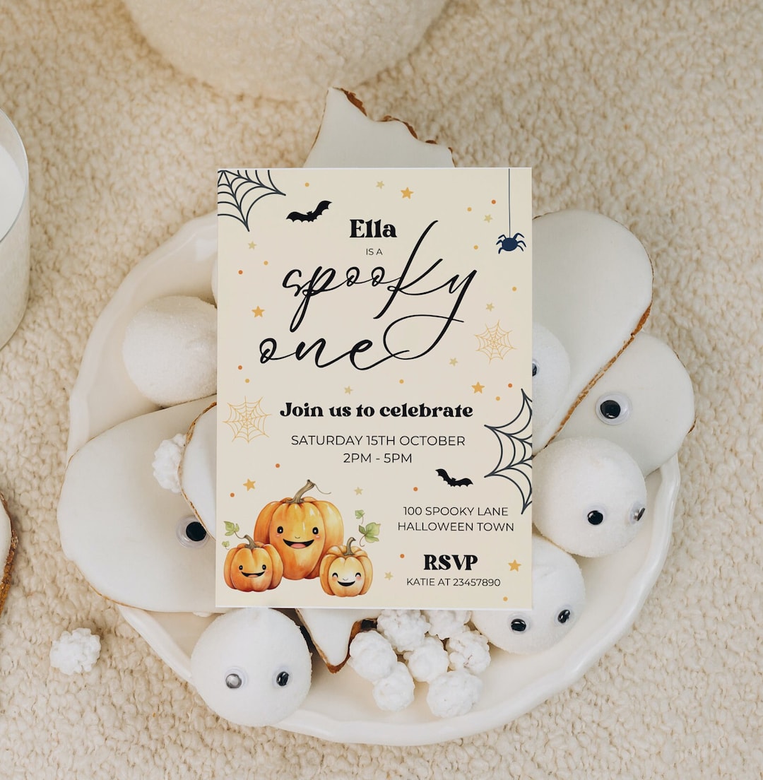 Halloween Spooky One Birthday Invitation, Pumpkin 1st Birthday Invite ...