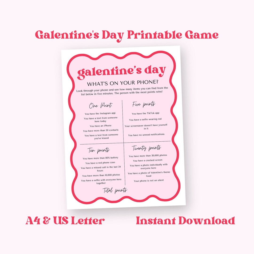 Galentine's Day Printable Game, What's on Your Phone?, Valentine's Day ...