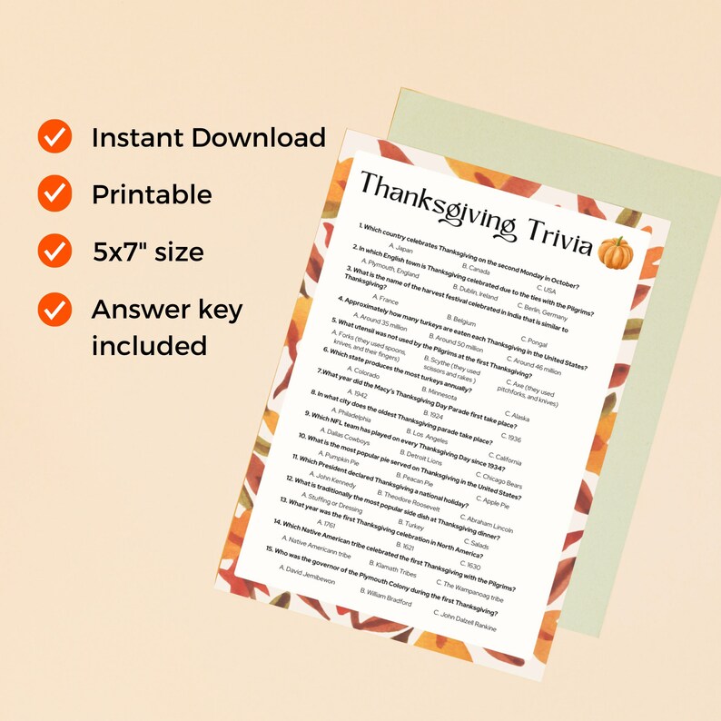 Printable Thanksgiving Trivia Game, Friendsgiving Games, Printable ...