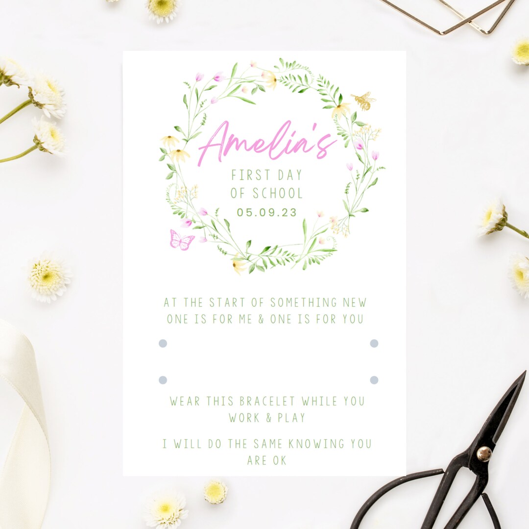 First Day of School Bracelet Card, PRINTABLE DOWNLOAD, Mommy and Me ...
