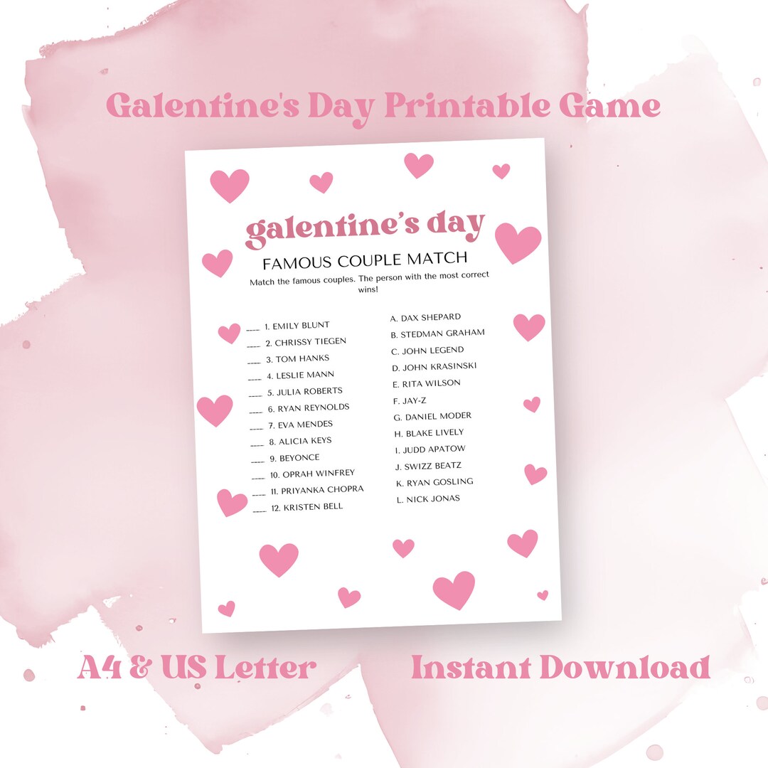 Retro Galentine's Day Printable Game, Famous Couples, Valentine's Day ...