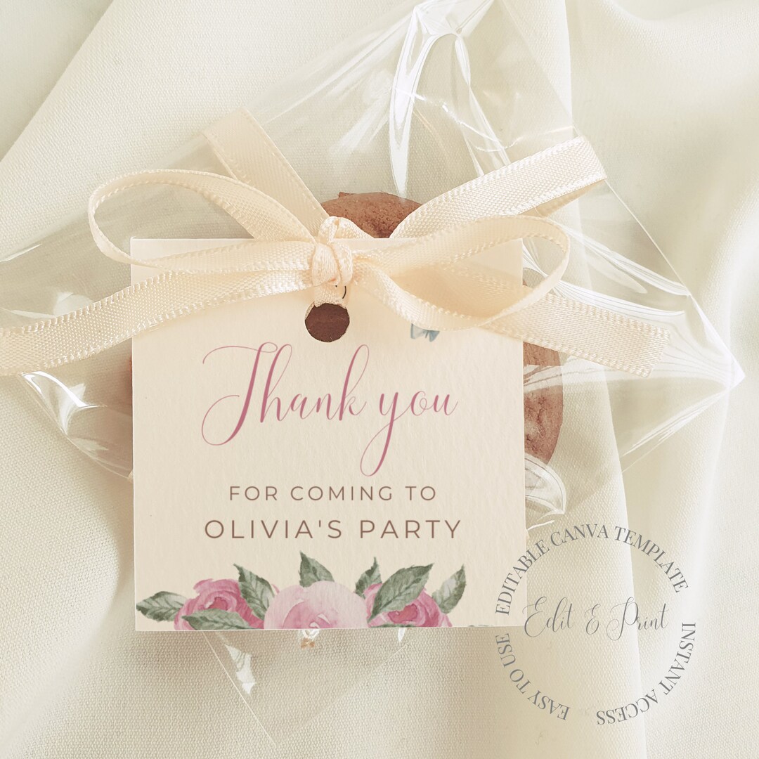 Floral Thank You Tag, Editable Party Favor Tags, Butterfly Gift Tags ...