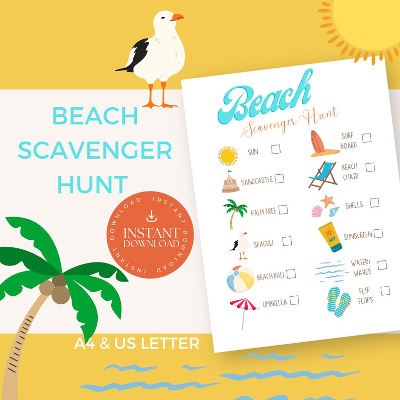 Beach Scavenger Hunt Printable, Summer Activity for Kids Printable ...