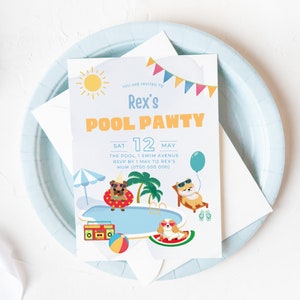 Dog Pool Party Invitation, Pool Paw-ty Invite, Canva Template, Puppy ...