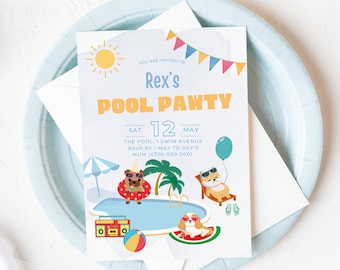 Dog Pool Party Invitation Canva Template, Pool Paw-ty Invite, Puppy ...