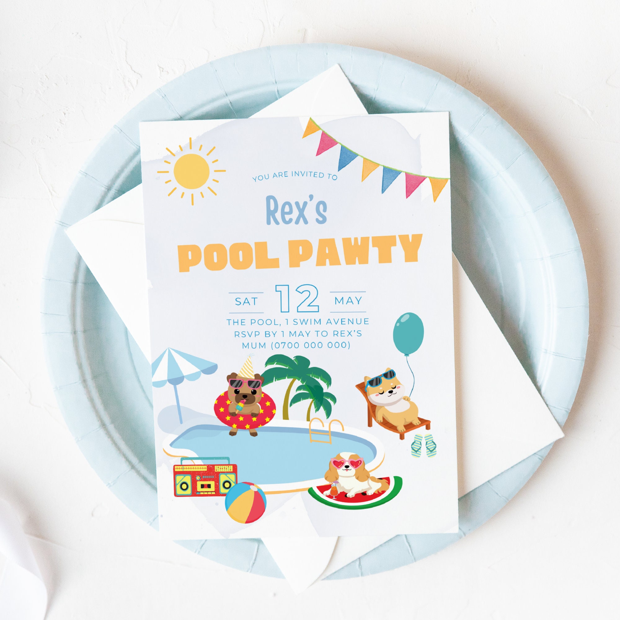 Dog Pool Party Invitation, Pool Paw-ty Invite, Canva Template, Puppy ...