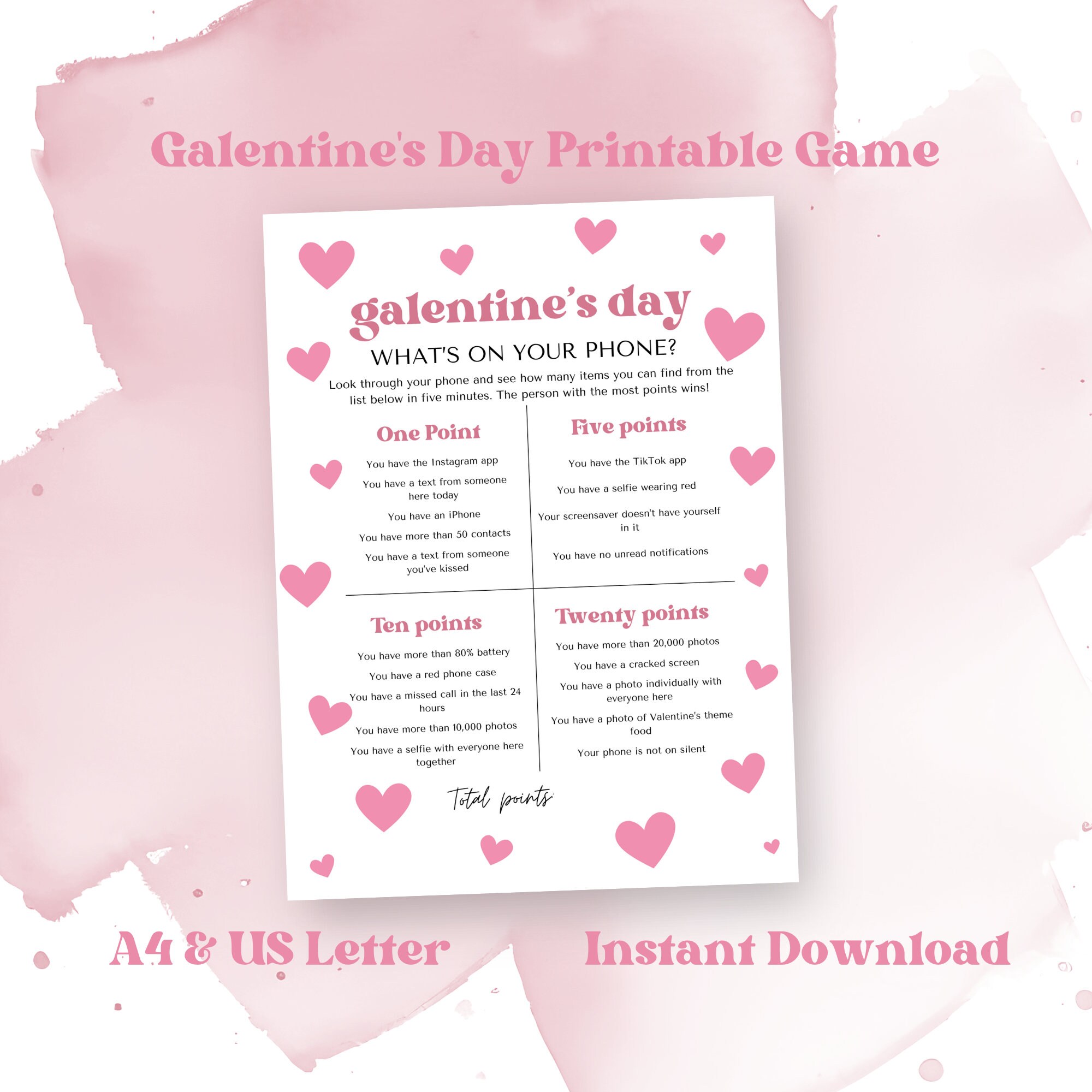 Retro Galentine's Day Printable Game, What's on Your Phone?, Valentine ...