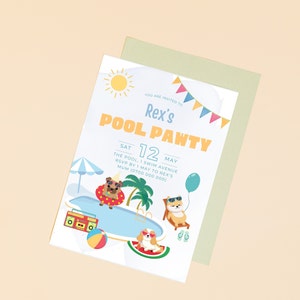 Dog Pool Party Invitation, Pool Paw-ty Invite, Canva Template, Puppy ...