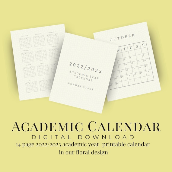 Monthly Academic Year Calendar INSTANT DOWNLOAD PRINTABLE - Etsy