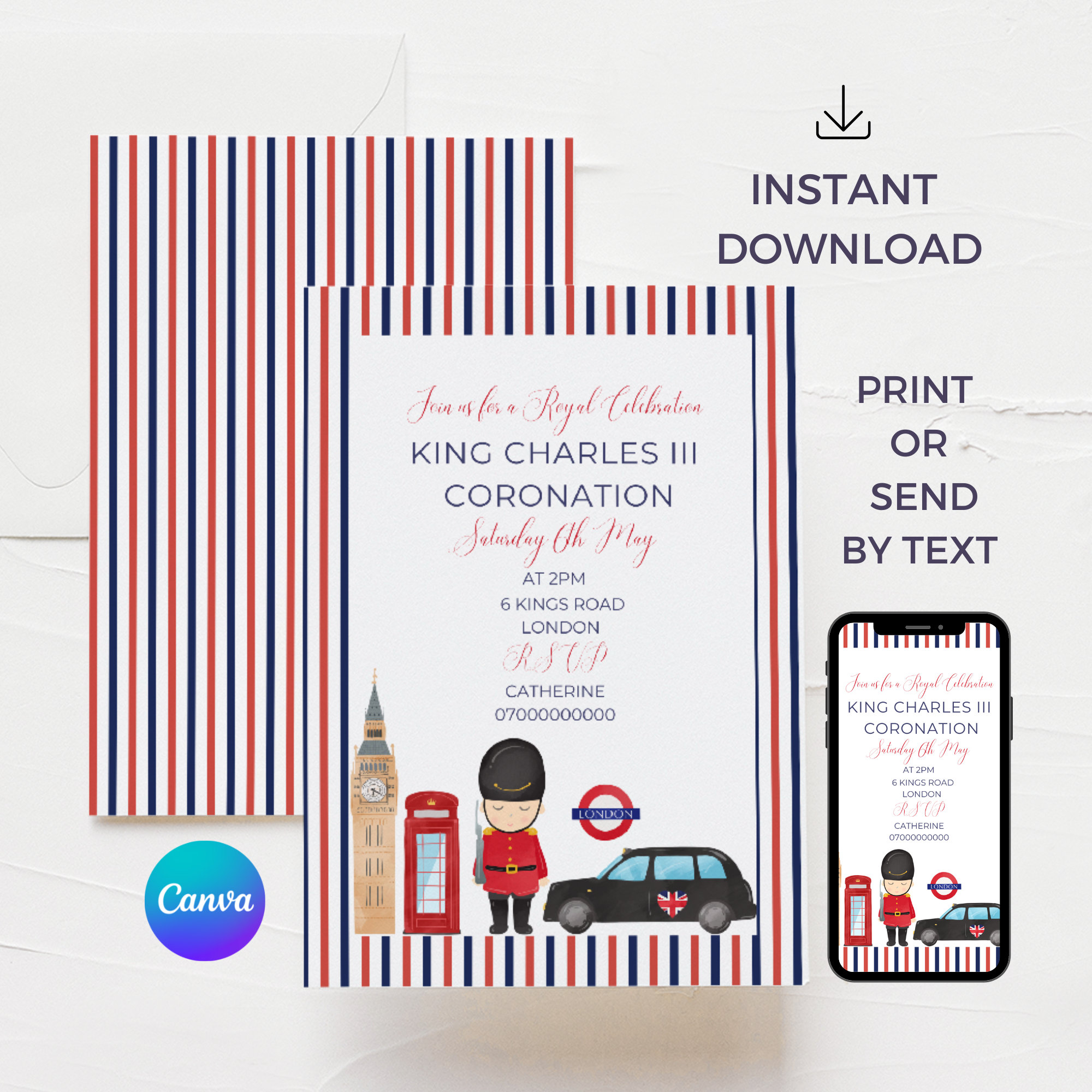 Printable London Birthday Invitation, British Party, Canva Template ...