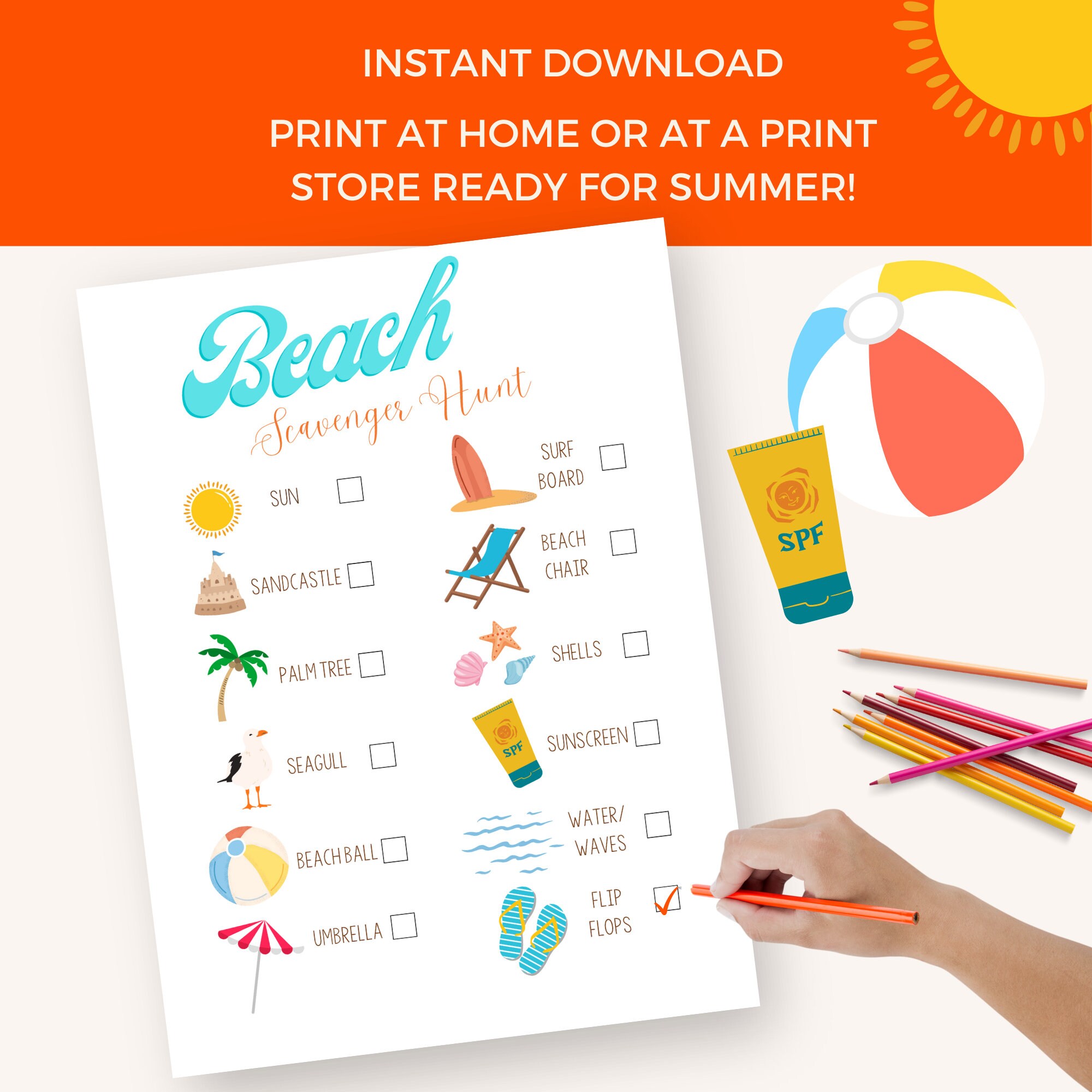 Beach Scavenger Hunt Printable, Summer Activity for Kids Printable ...