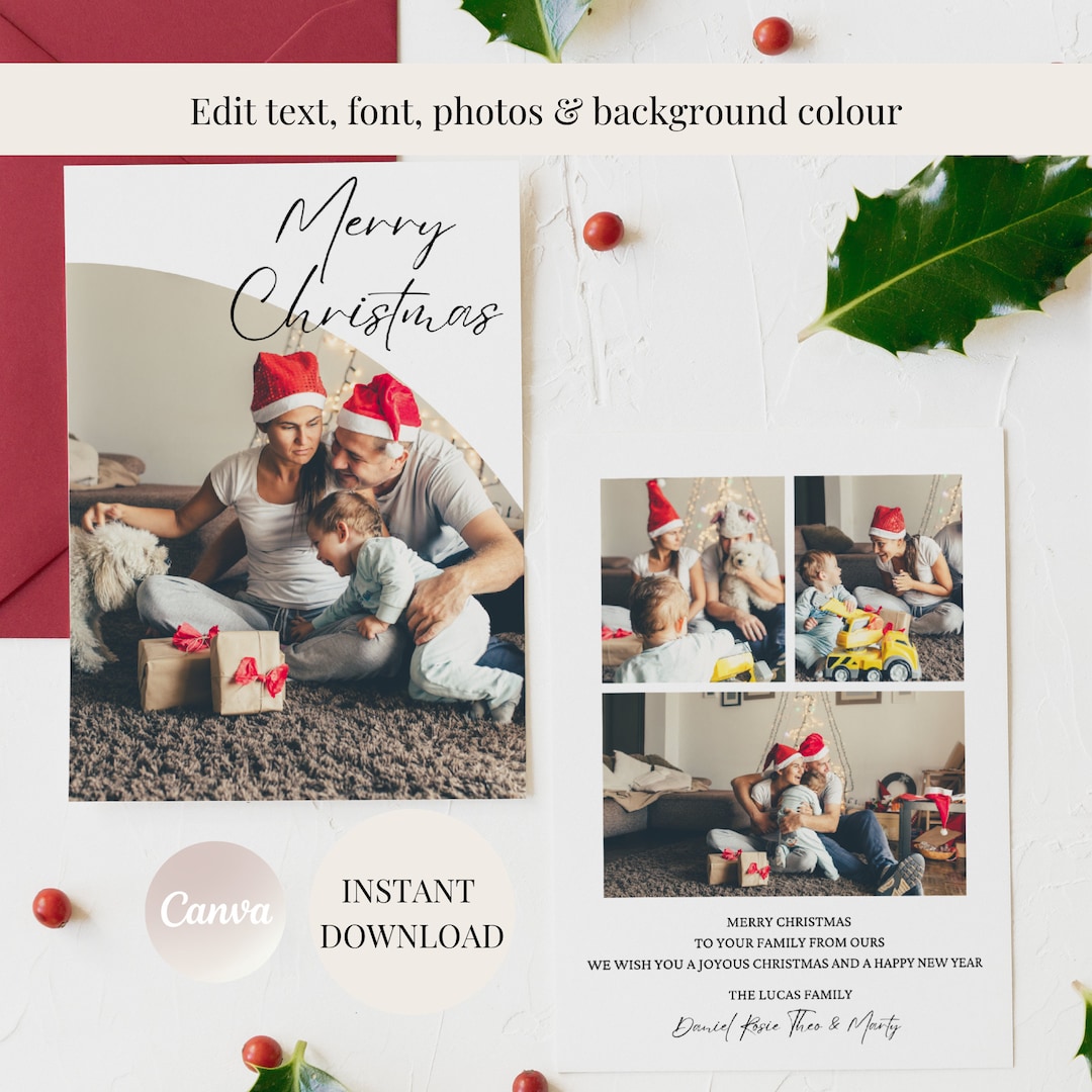 Printable Christmas Cards Canva, Arch Photo, 5x7, Minimalistic Holiday ...