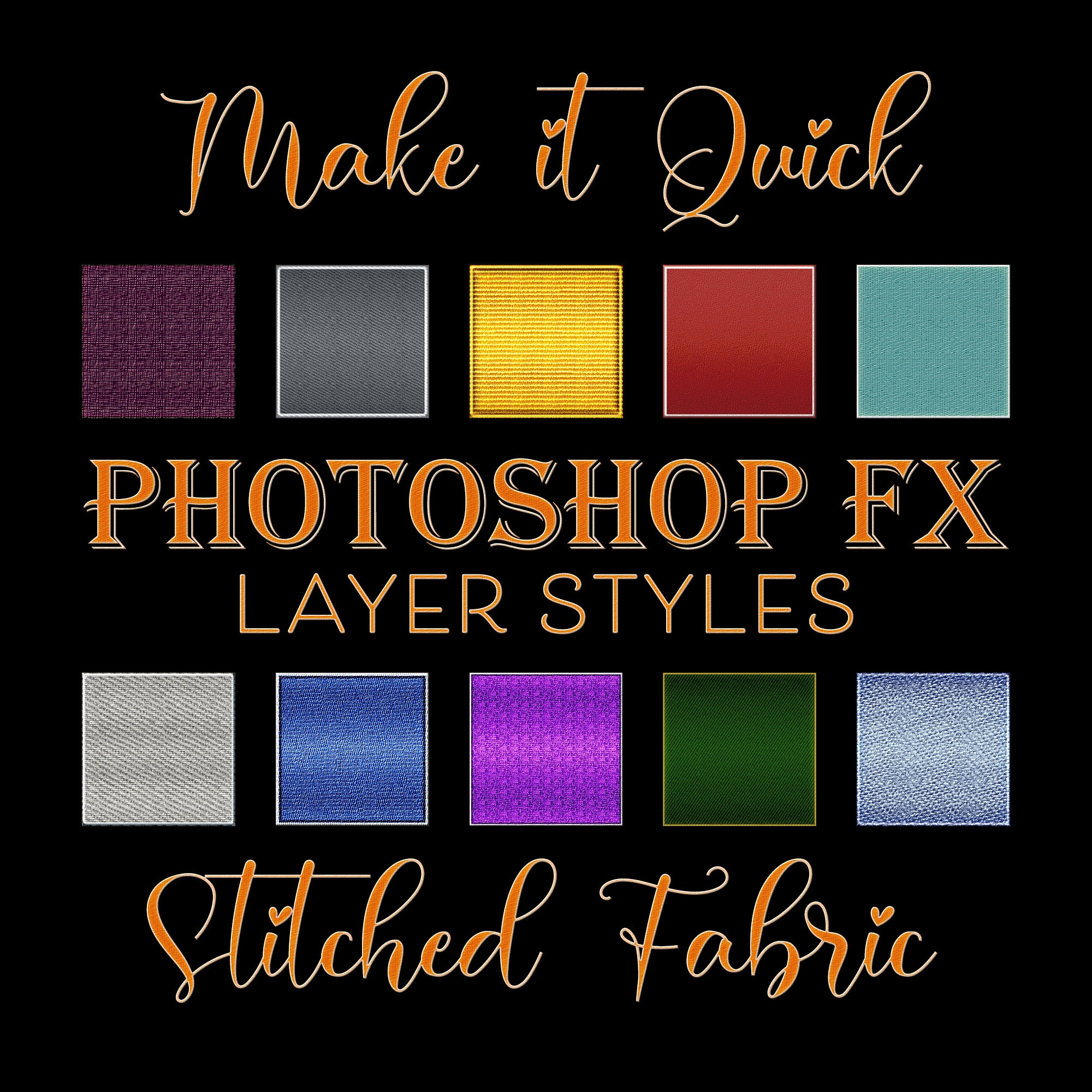 53 Photoshop Addon, Stitched Fabric Textures FX Presets, One Click ...