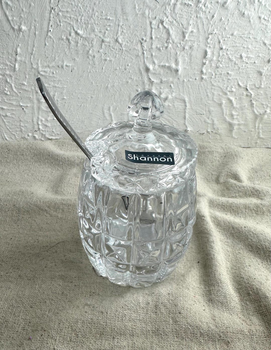 Shannon Crystal Mustard Pot, Silver Spoon, Hammered Design - Etsy