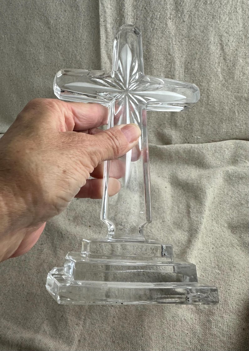 Etched Crystal / Glass Cross Figurine / Statue From International, 8 1/ ...