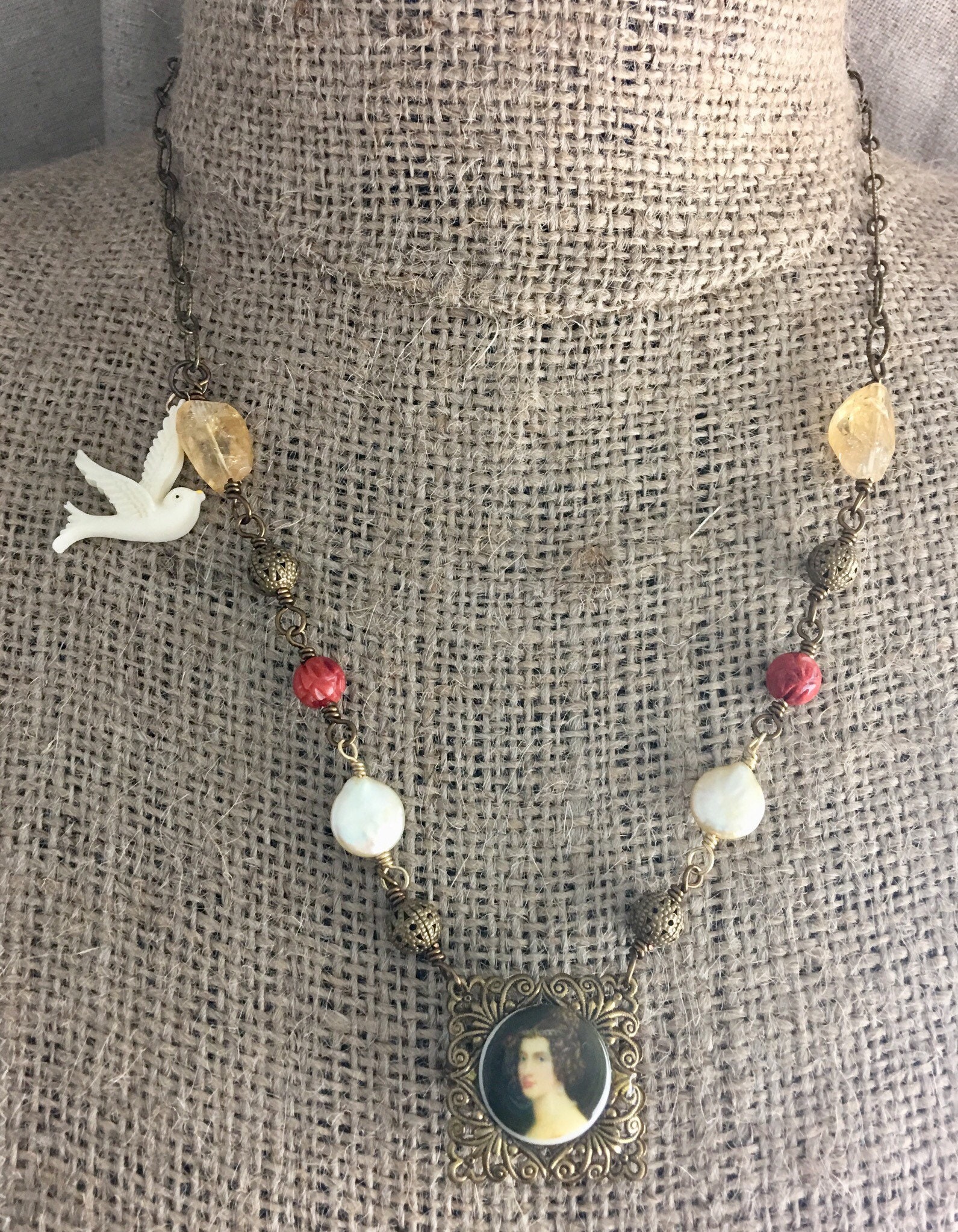 Lady Haversham Vintage Assemblage Necklace Cameo Brooch - Etsy