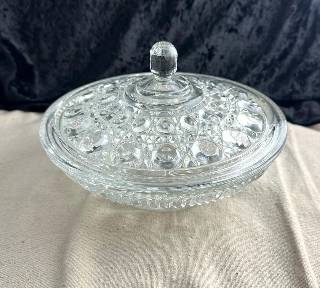 Federal Glass Pressed Glass Candy Dish With Lid, 8" Wide, 5 1/2" Tall ...