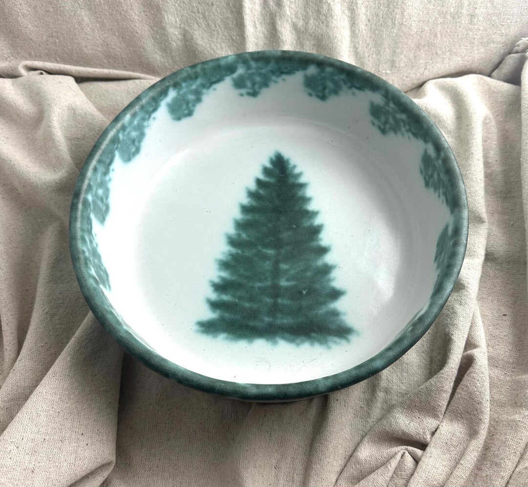 Pysht Pot Studio Art Pottery Bowl With Sponged Design, Green Tree ...