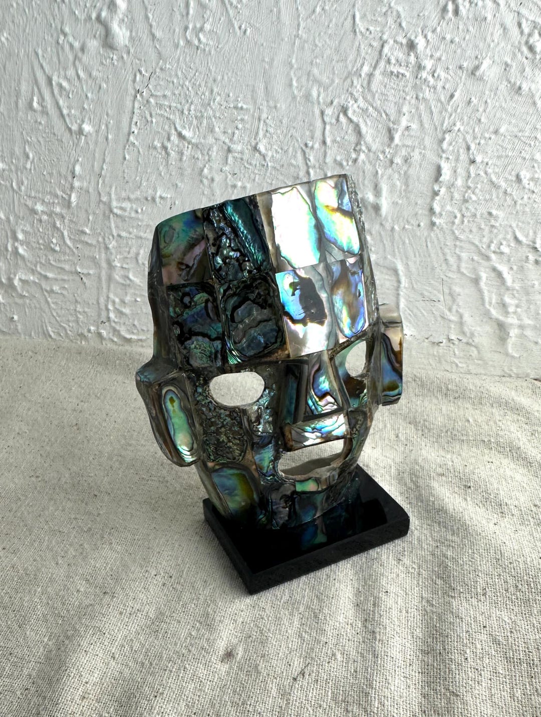 Abalone Mosaic Shell Mask Figurine, 4 3/4" Tall X 3 1/2" Wide, Mexico ...