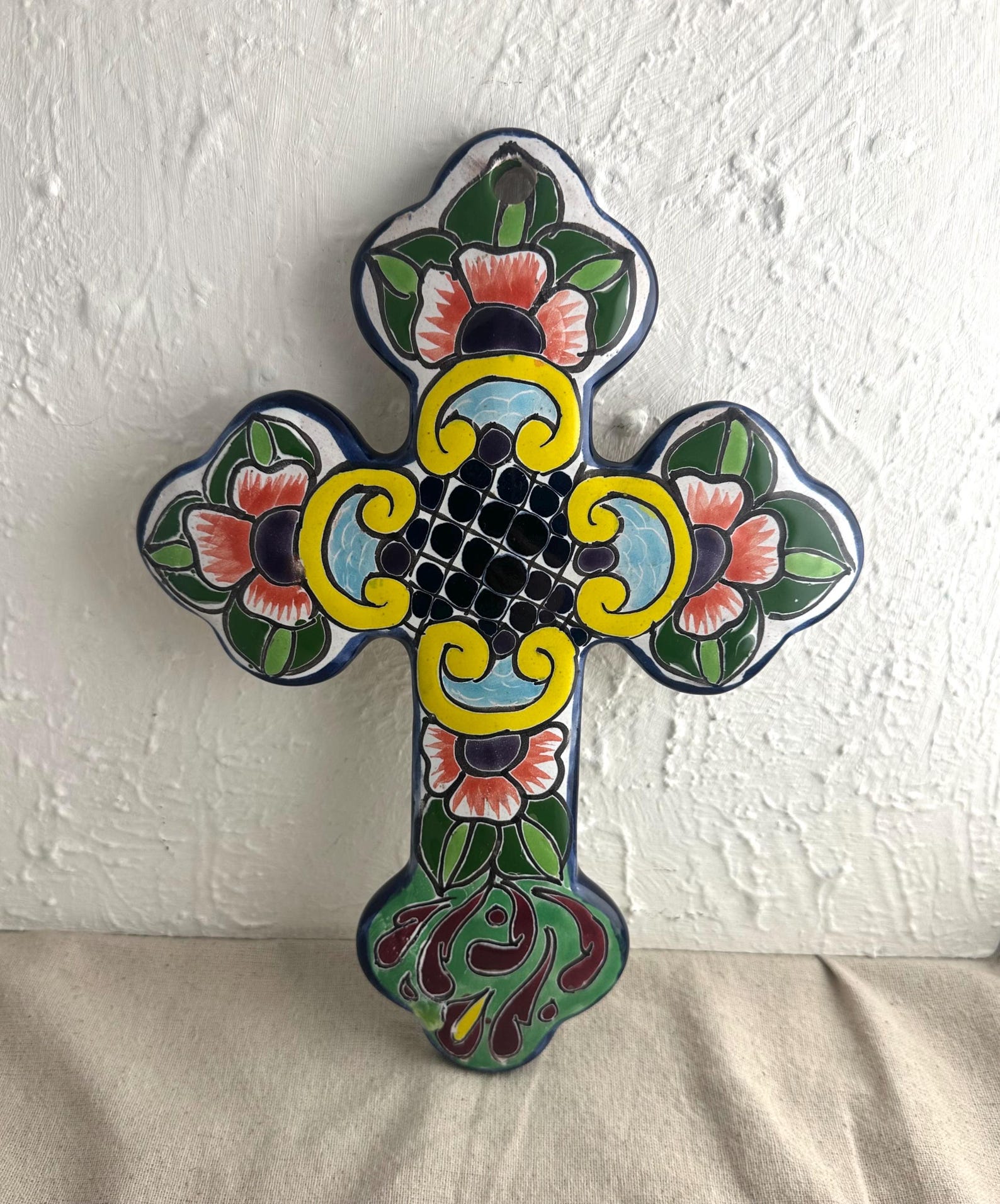 Talavera Cross Wall Art, 11" Tall X 8" Wide, 3/8" Diameter Hole ...