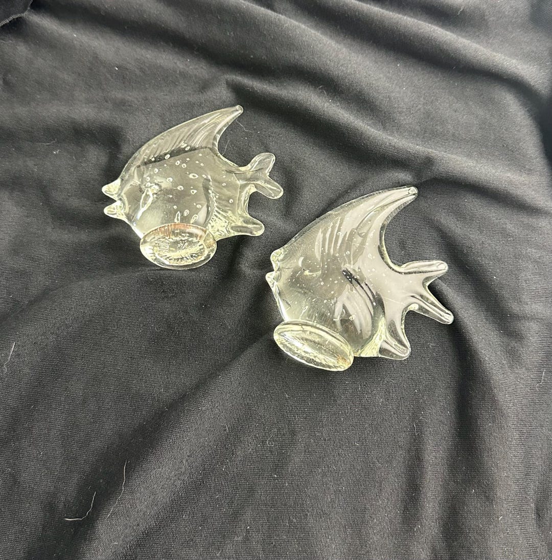 Art Glass Fish Paperweights, Rosette Bottoms, Bubbled Clear Glass - Etsy