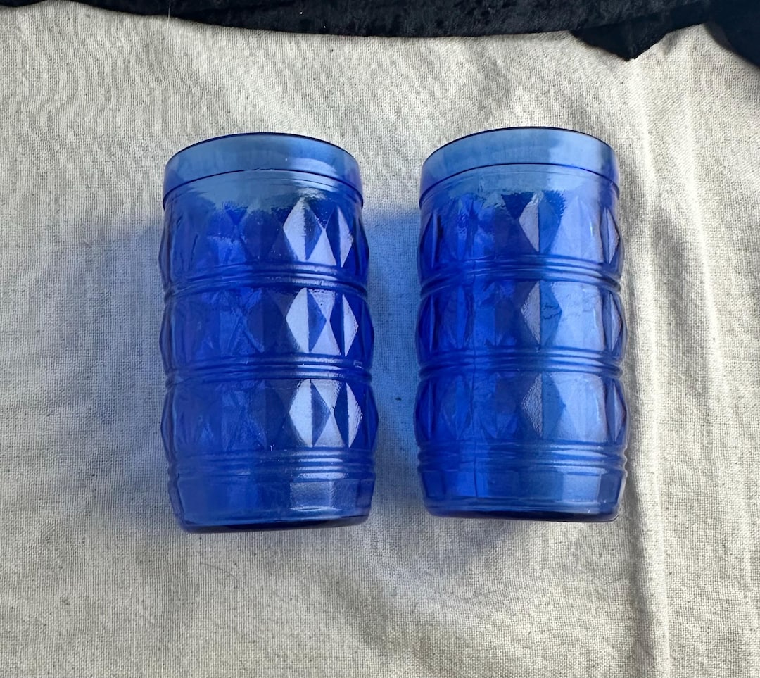 Francesinho Cobalt Blue Diamond Pattern Glasses, 4 1/2" Tall X 2 1/2 ...