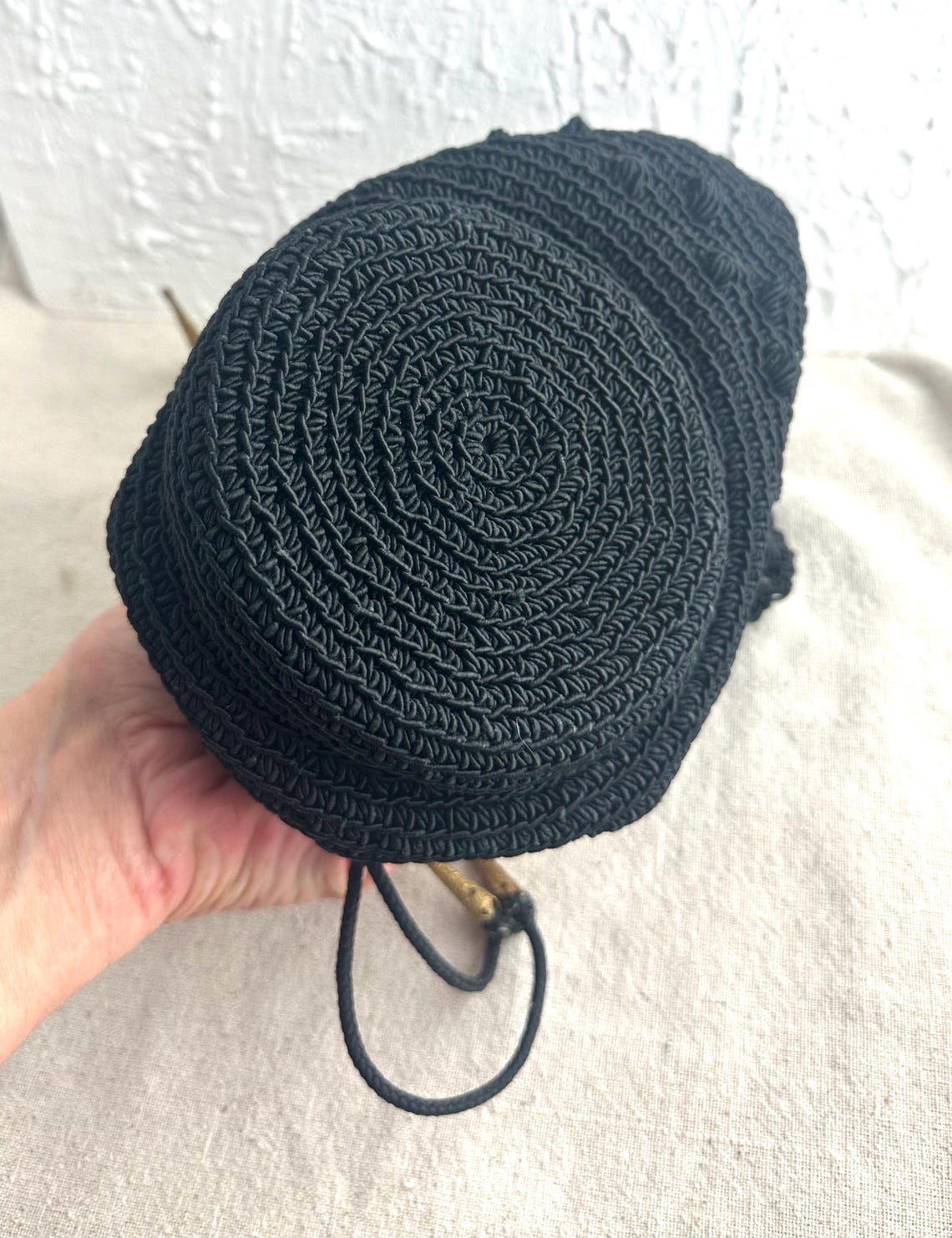 Vintage Crochet Drawstring Purse, Black, 9" Tall Stretched Out, 4 1/2 ...