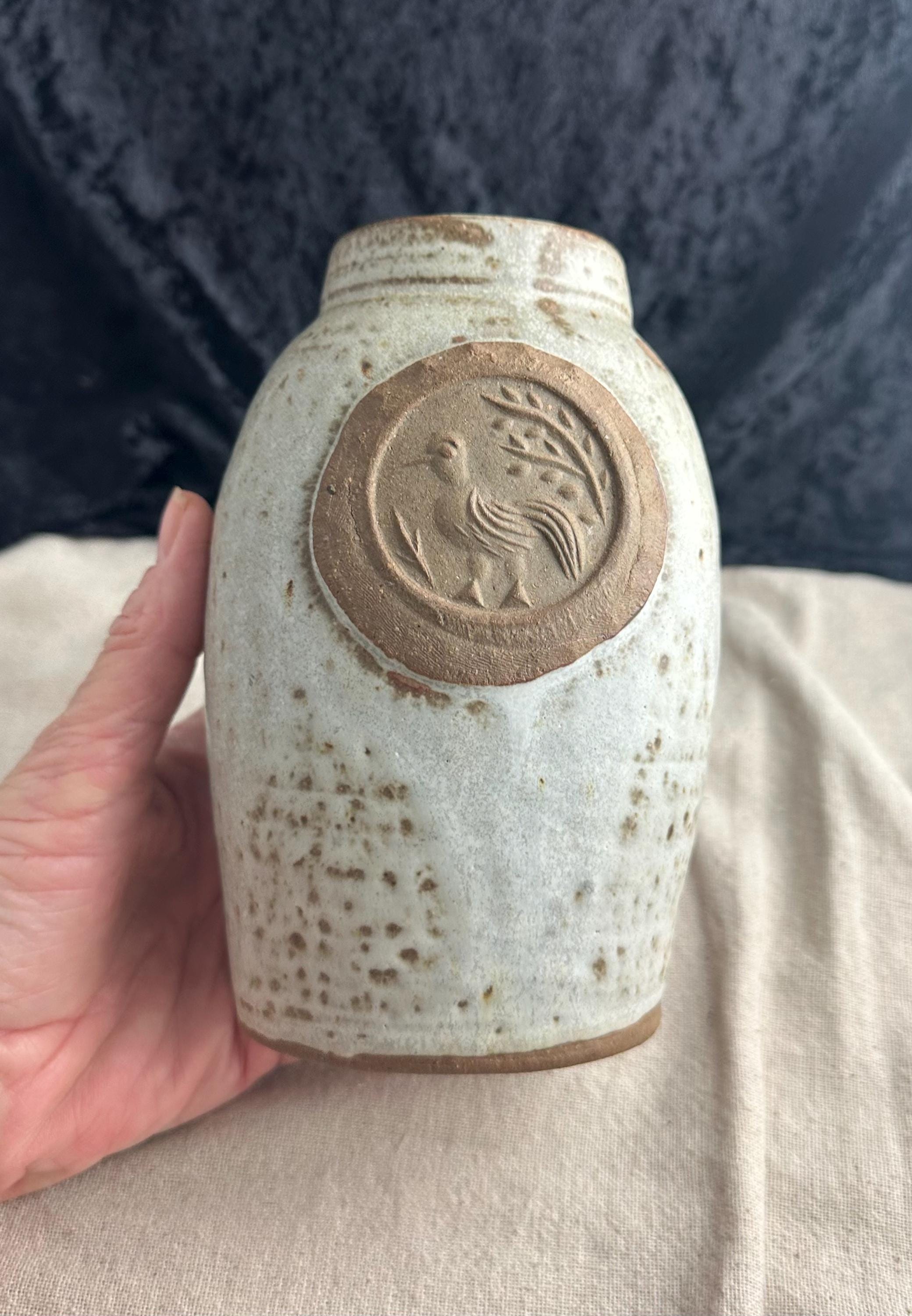 Studio Art Pottery Jar, 6 1/4" Tall, Bird Design, Artist Signed ...