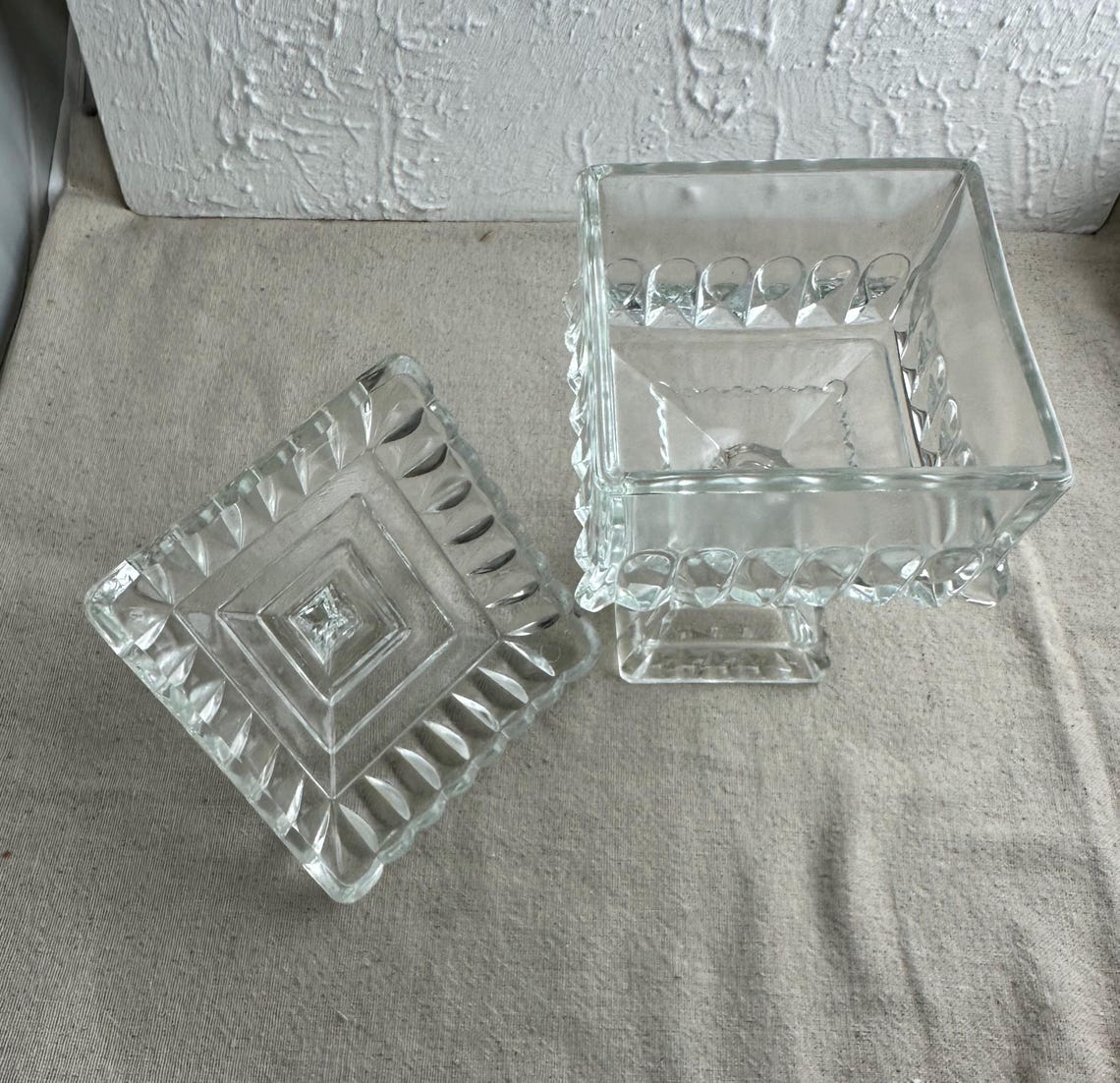 Jeanette Glass Wedding Jar, Lidded Candy Dish, Clear Pressed Glass, 8 ...
