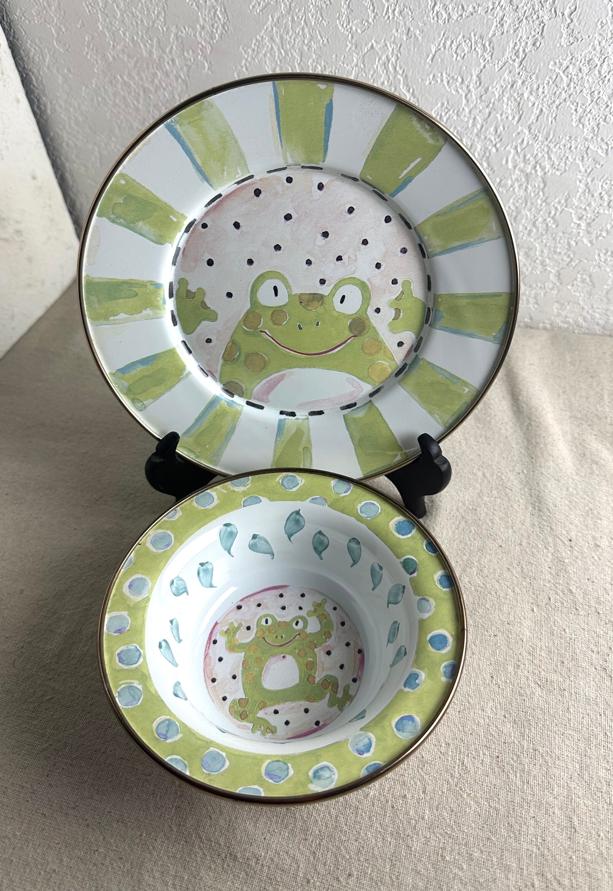 Mackenzie-childs Enamel Frog Plate and Bowl, Child's Set, Retired ...