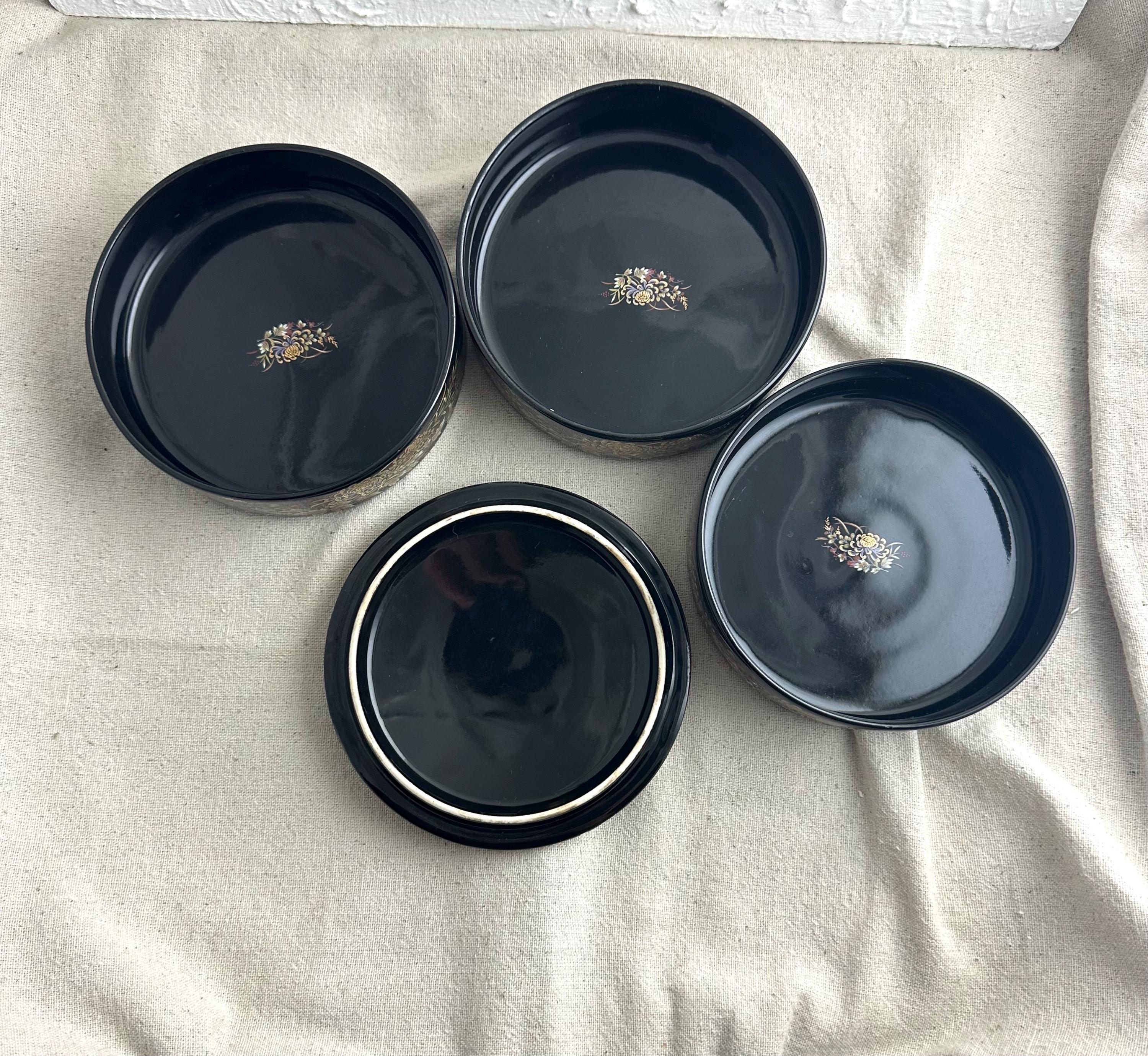 Imperial Kiku Vintage Triple Layer Bento Box, Black With Gold, Floral ...
